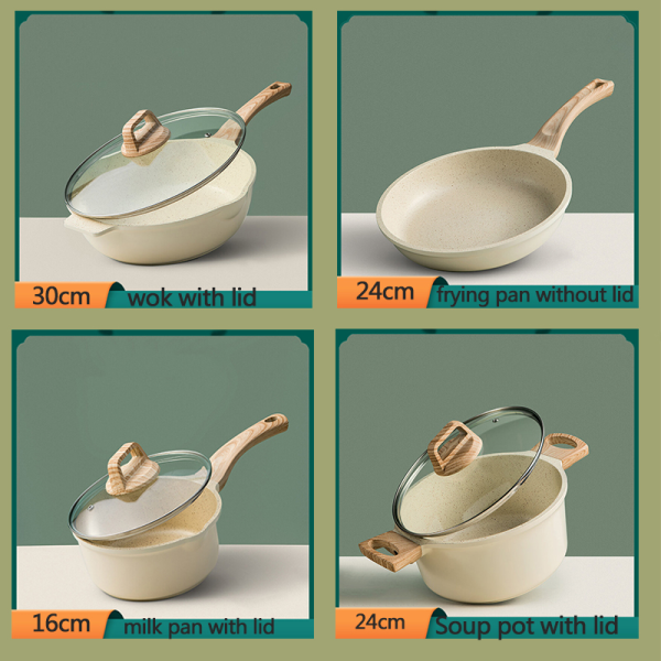 Cookware Set 4Pcs/Set Cooking Set Non Stick Frying Pan White Granite 4 ...