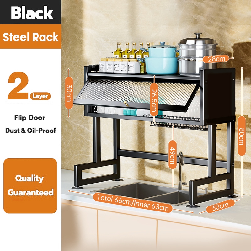 Dish Cabinet 2 Layer Rack ALL-Metal Organizer Stainless Steel With ...