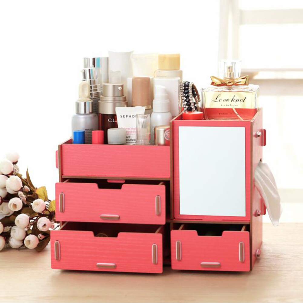 Multifunctional Desktop Storage Box Wooden Makeup Organizer Case with ...