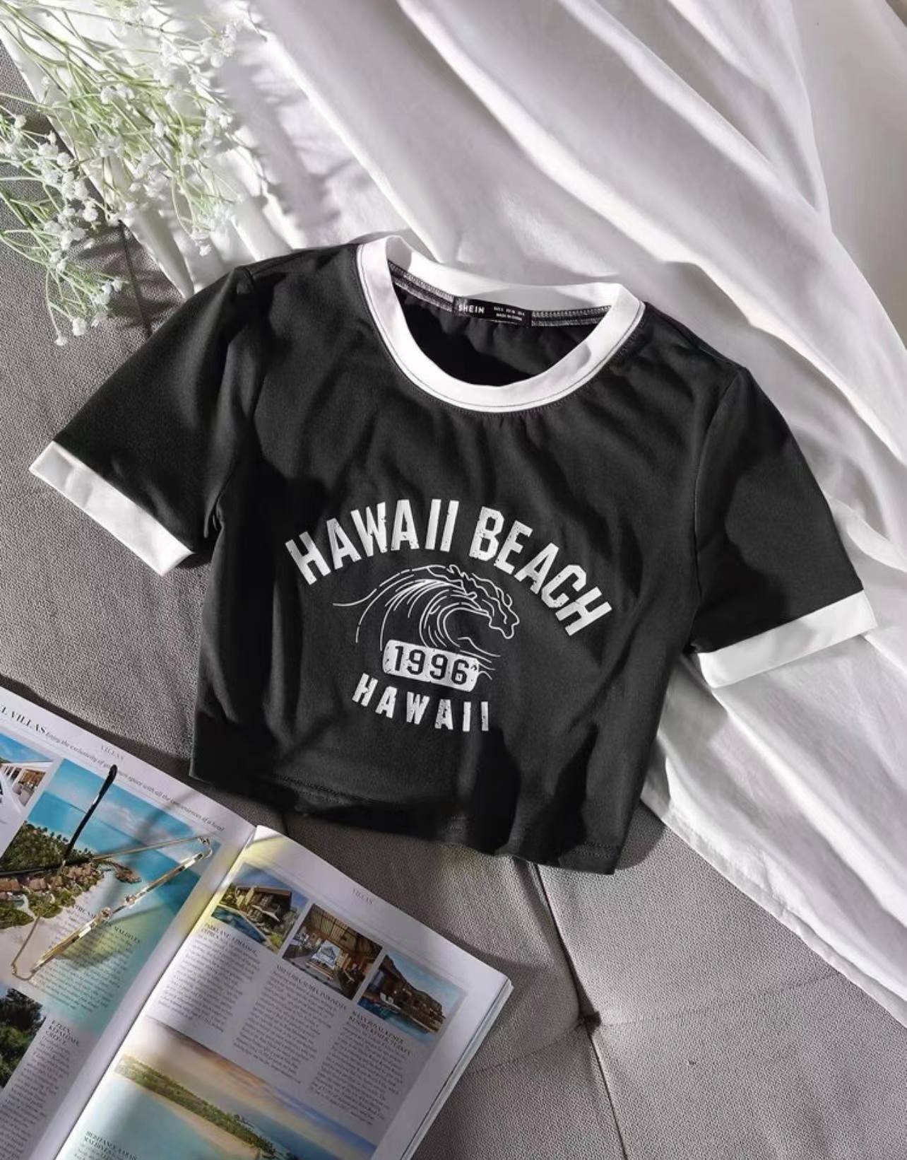 COD Round neck Crop top Graphic statement tee tops for women