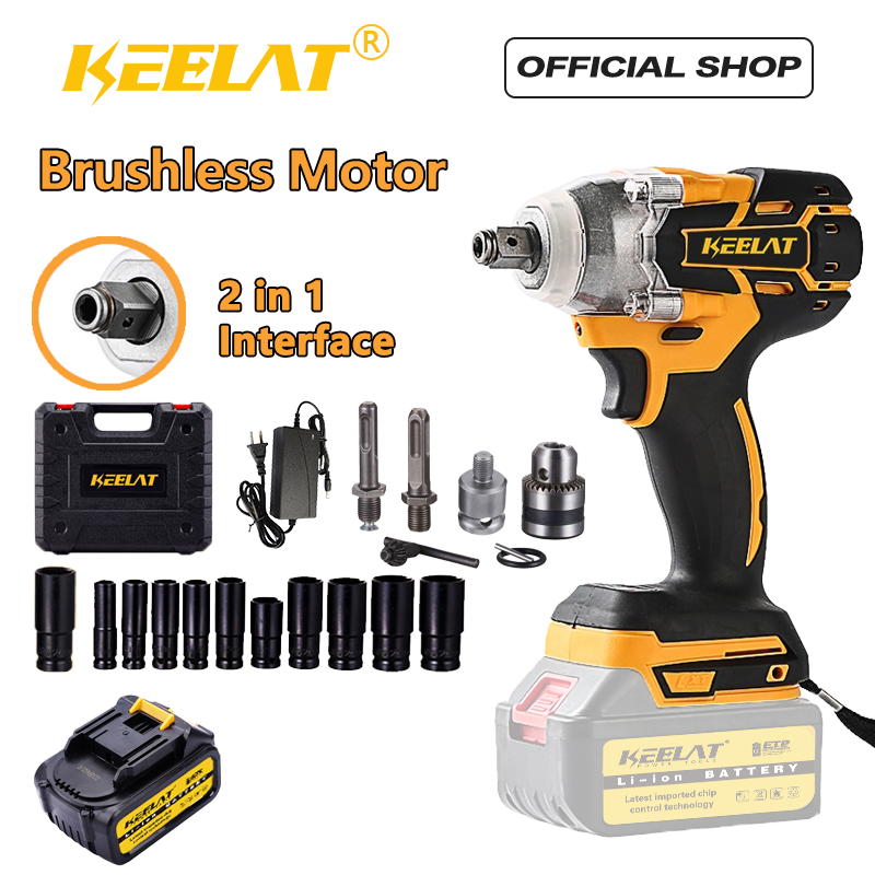 KEELAT 1/2Cordless Brushless Electric Wrench Impact Wrench Socket ...